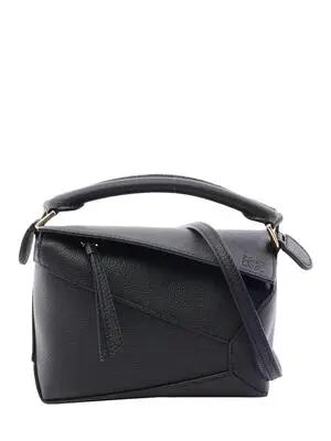 Loewe Mini Calfskin Puzzle Edge Satchel - Black