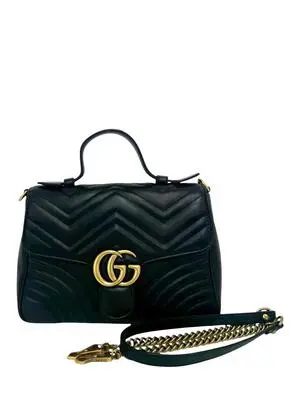 Gucci Small Gg Marmont Matelasse Leather Top Handle Satchel - Black