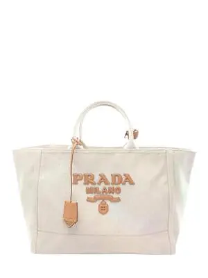 Prada Linen Blend Jardiniere Tote Bag - Neutrals