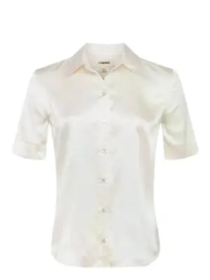 L'Agence Ellah Short-sleeve Blouse With Satin Finish - Neutrals