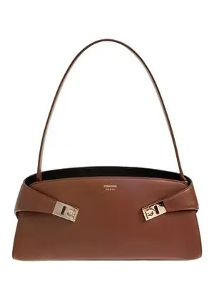 FERRAGAMO Hug Calf Leather Shoulder Bag - Brown