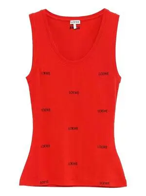 Loewe Logo Embroidered Ribbed Knit Tank Top - Red
