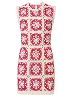 Dolce & Gabbana Crochet Knit Floral Motif Mini Dress - Pink
