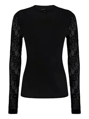Pinko Lace-sleeve Ribbed Top - Black