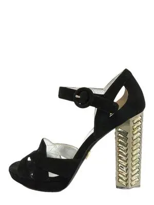 Prada Suede Crystal-embellished Heeled Sandals - Black