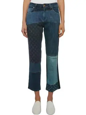 LOUIS VUITTON Monogram Patchwork Straight-leg Cropped Jeans - Blue