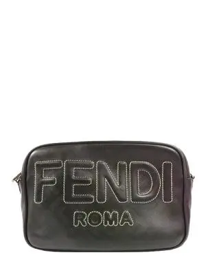 Fendi Roma Logo Print Shoulder Bag - Black