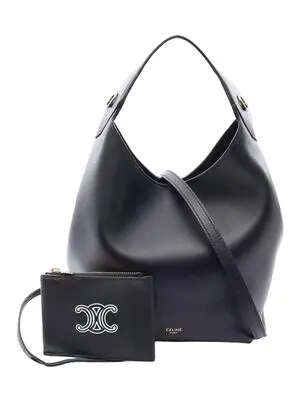 Celine Leather Hobo Satchel - Black
