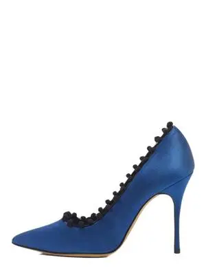 Manolo Blahnik Satin Pom-pom Embellished Stiletto Pumps - Blue