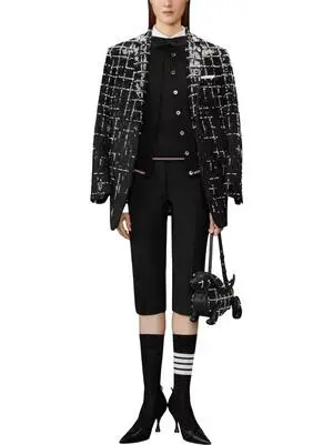 Thom Browne Rib-stitch Cardigan With Rwb Stripe Trim - Black