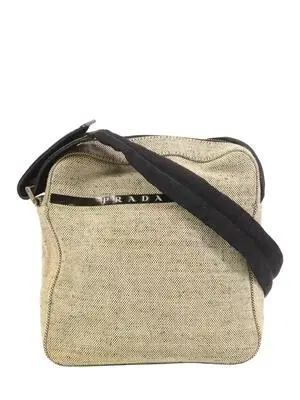 Prada Logo Patch Canvas Shoulder Bag - Neutrals