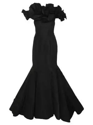 Oscar De La Renta Off-the-shoulder Floral Appliqué Gown - Black