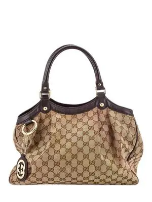 Gucci Sukey Gg Canvas Leather Medium Tote Bag - Brown
