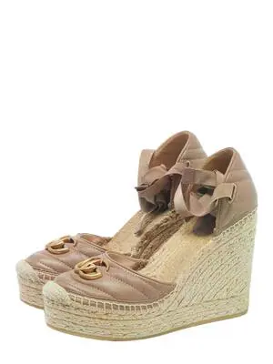Gucci Gg Marmont Quilted Espadrille Wedge With Ankle Tie - Neutrals