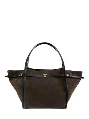 TOD'S T Timeless Calf Suede Tote Bag - Brown