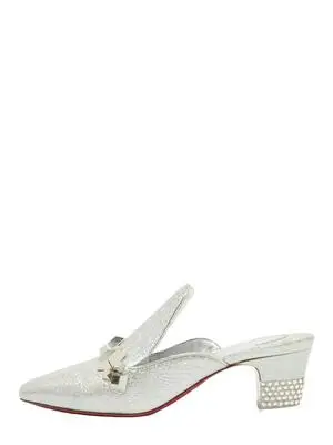 CHRISTIAN LOUBOUTIN Tone Crystal-embellished Leather Mules - Silver