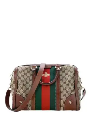 Gucci Vintage Gg Canvas Bee Web Medium Satchel - Brown