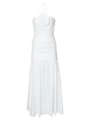 Carolina Herrera Floral Appliqué Ruched Maxi Dress - White