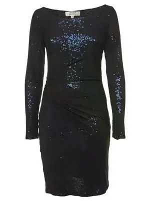Badgley Mischka Sequin Ruched Midi Dress - Black
