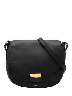 Celine Medium Grained Calfskin Trotteur Crossbody Bag - Black