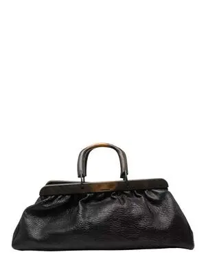 Gucci Calfskin Wood Frame Handbag - Black