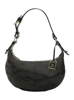 Fendi Zebra Print Canvas Hobo Bag - Black
