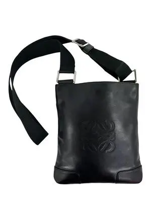 Loewe Leather Anagram Flat Crossbody Bag - Black