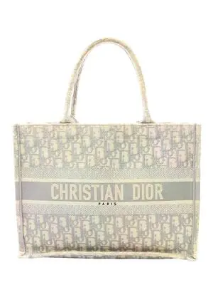 Dior Medium Oblique Embroidered Canvas Book Tote Bag - Grey