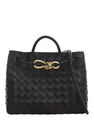 Bottega Veneta Small Lambskin Intrecciato Andiamo Bag Satchel - Black