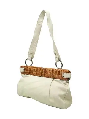 FERRAGAMO Leather And Wicker Shoulder Bag - White