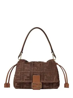 Fendi Mamma Baguette Medium Raffia Handbag With Ff Embroidery - Multicolor