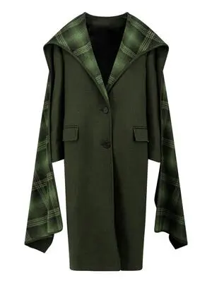 Attico Wool Blend Coat With Integrated Scarf - Multicolor