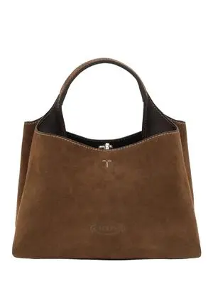 TOD'S Suede Handbag With T Timeless Accessory - Brown