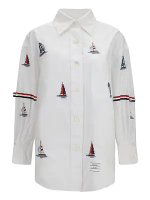 Thom Browne Oversized Sailboat Embroidered Shirt - White