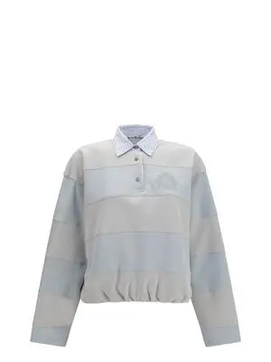 Acne Studios Striped Cotton Fleece Polo Sweatshirt - Blue