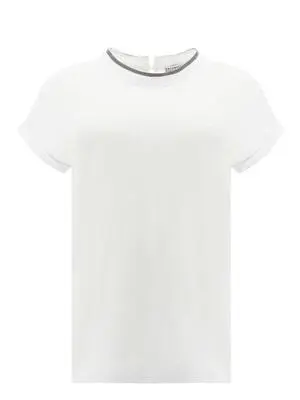 Brunello Cucinelli Cotton T-shirt With Monili Embellishment - White