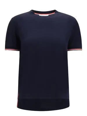 Thom Browne Wool-blend T-shirt With Contrasting Trims - Blue