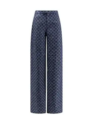 Gucci Cotton Denim Trousers With Gg Motif - Blue