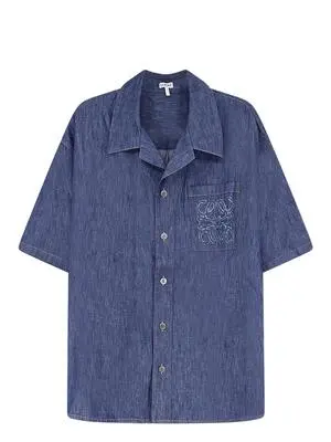 Loewe Blue Denim Shirt With Embroidered Anagram Logo - Multicolor