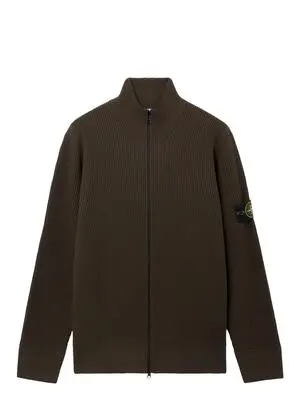 Stone Island Virgin Wool Ribbed Cardigan With Logo Patch - Multicolor