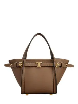 TOD'S TOD'S T Signature Leather Shopping Bag Cream