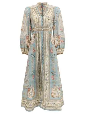 Zimmermann Roselight Linen Midi Dress - Multicolor
