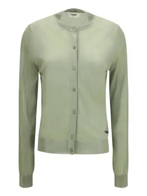 Fendi Crewneck Cardigan With Embroidered Logo - Green