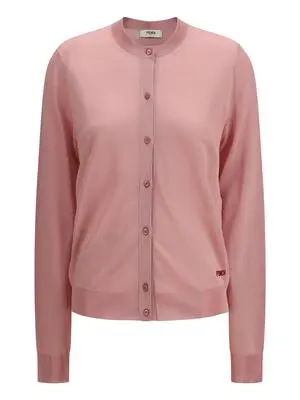 Fendi Crewneck Cardigan With Embroidered Logo - Pink