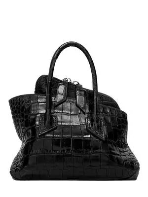 Attico La Passeggiata Mini Croc Effect Leather Handbag - Black