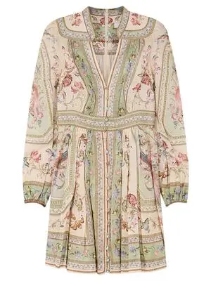 Zimmermann Roselight Plunge Tapestry Print Linen Dress - Multicolor