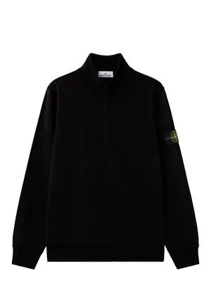 Stone Island Cotton Sweatshirt With Side Logo Patch - Black