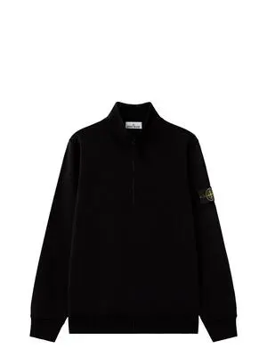 Stone Island Cotton Sweatshirt With Side Logo Patch - Black