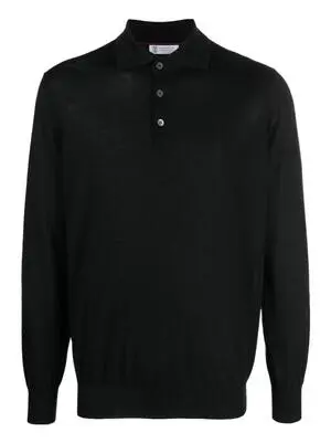 Brunello Cucinelli Button-front Long-sleeved Polo Shirt - Black