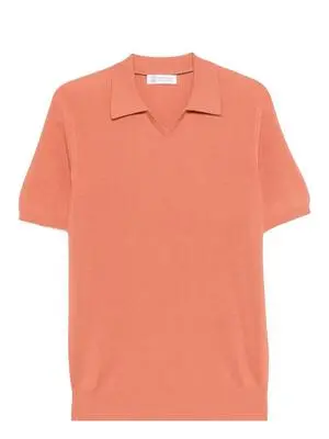 Brunello Cucinelli V-neck Ribbed T-shirt - Orange